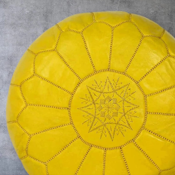 Yellow Natural Leather Arabic Pouf